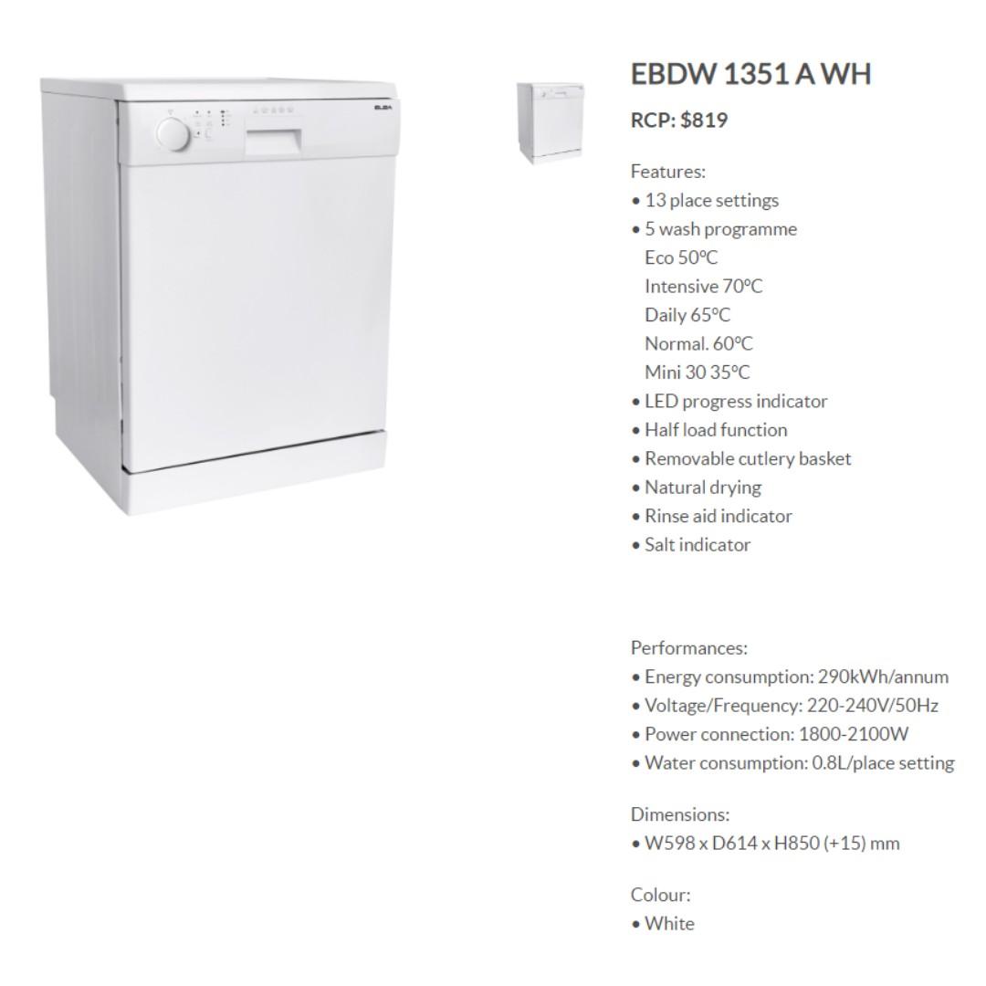 ELBA WHITE FREE STANDING DISHWASHER [EBDW 1351 A WH/EBDW 1481M WH ...