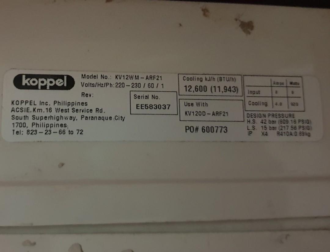 Koppel 1.5 hp split type inverter aircon, TV & Home Appliances, Air ...