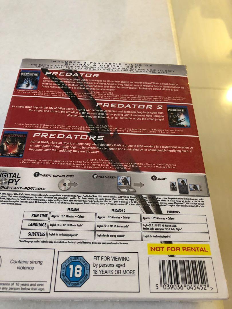 Predator Trilogy (3 Blu Ray Movies), Hobbies & Toys, Music & Media, CDs & DVDs on Carousell