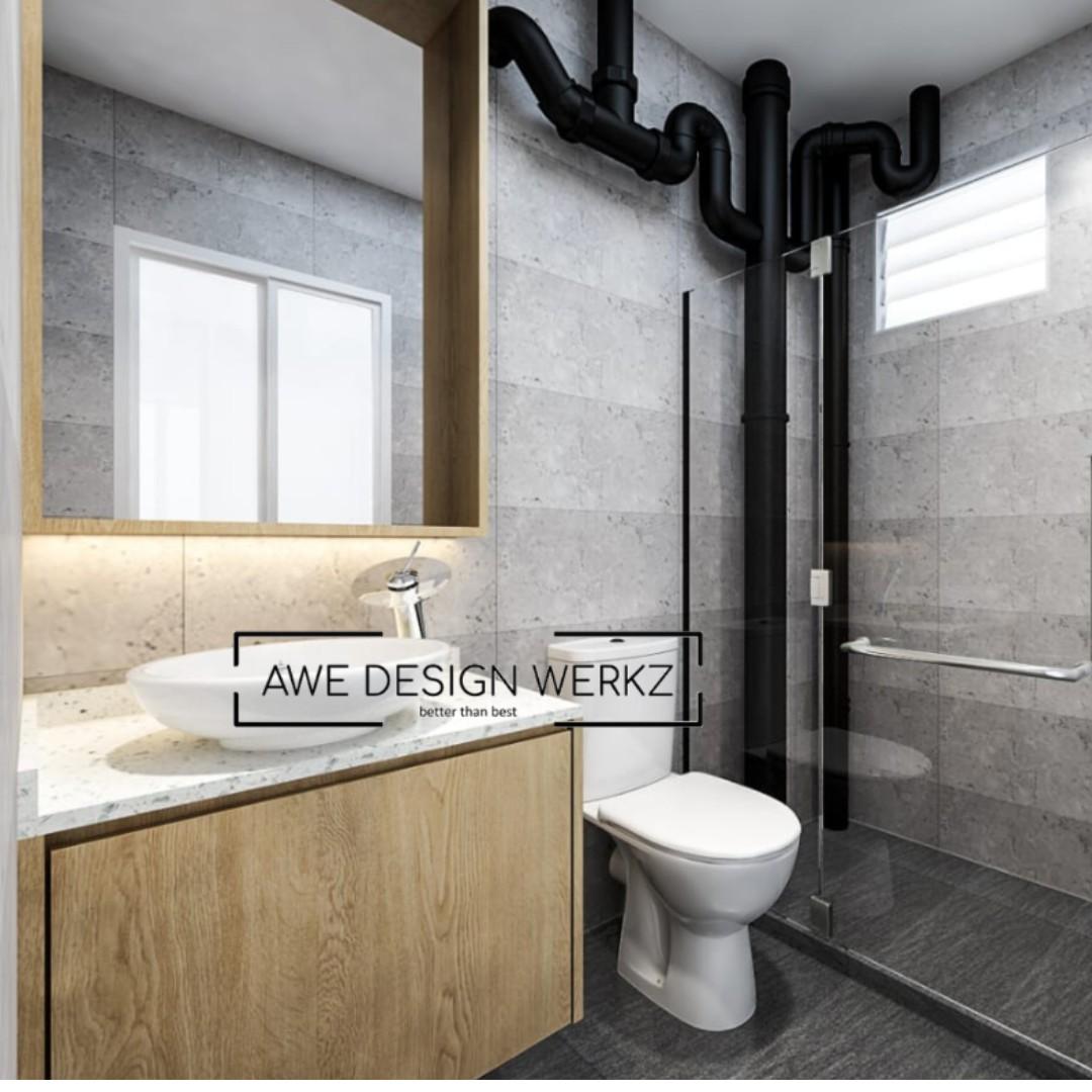 Premium HDB Bathroom Tiling Package, Furniture & Home Living, Bathroom ...