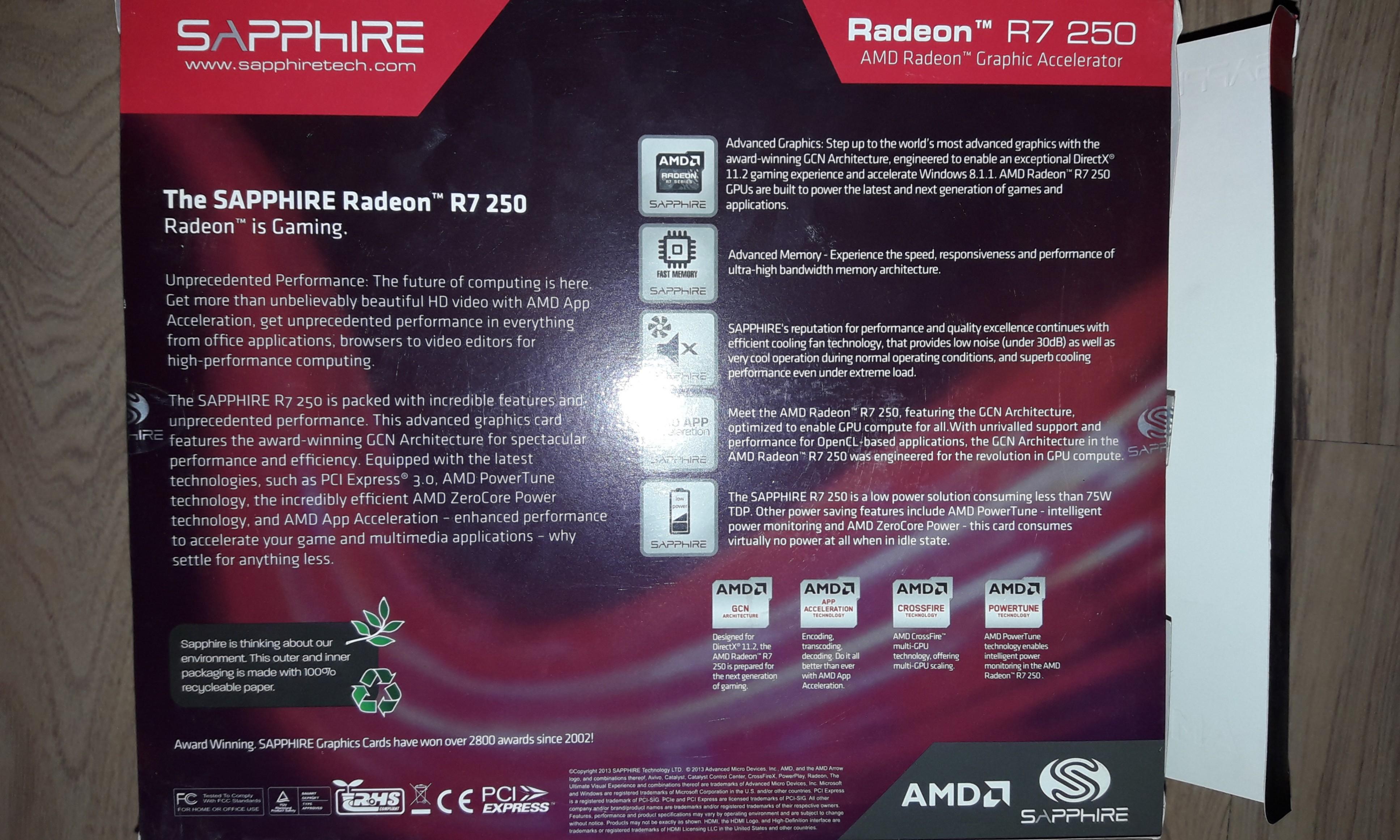Sapphire AMD Radeon R7 250 Graphics Card (GPU) , Computers & Tech ...