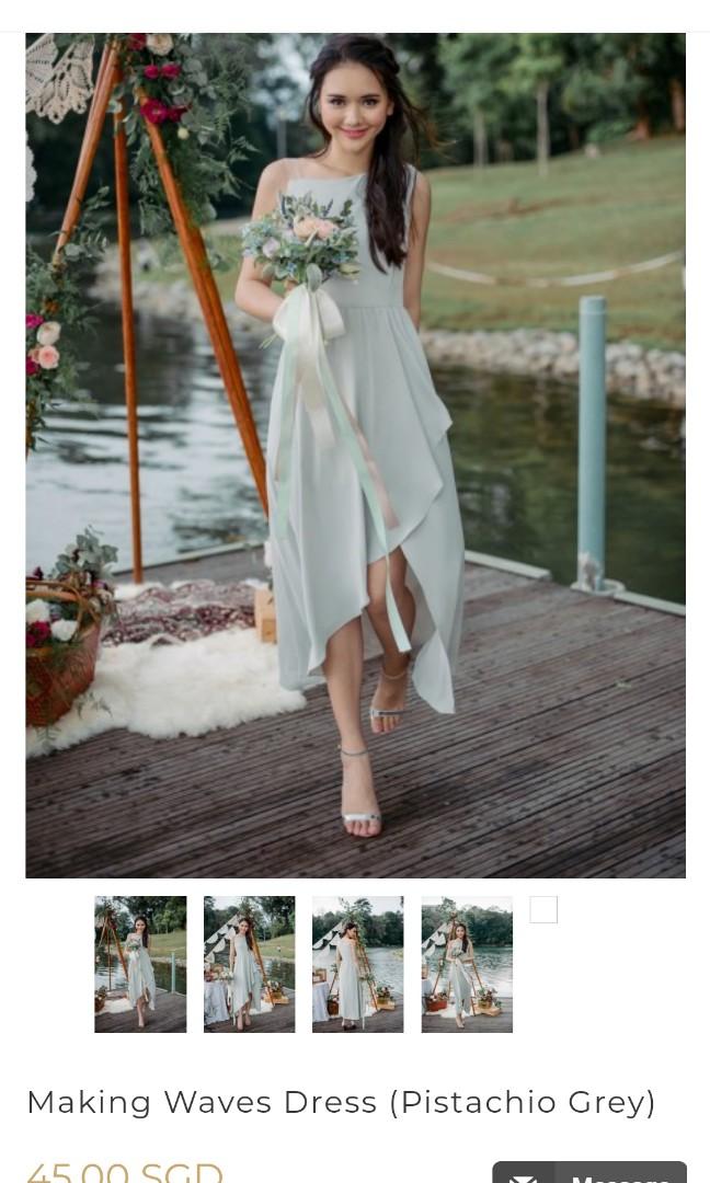 THREAD THEORY MAKING WAVE DRESS IN PISTACHIO GREY, Women's Fashion ...