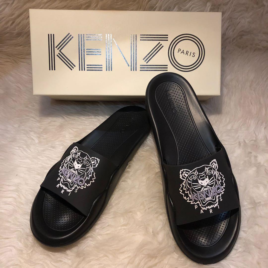 KENZO pool sandals PVC Tiger Head Black Authentic, Fesyen Pria, Sepatu ...
