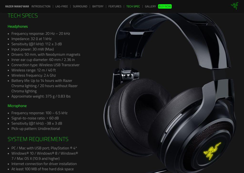 Razer ManO War Wireless headset, Audio, Headphones & Headsets on Carousell