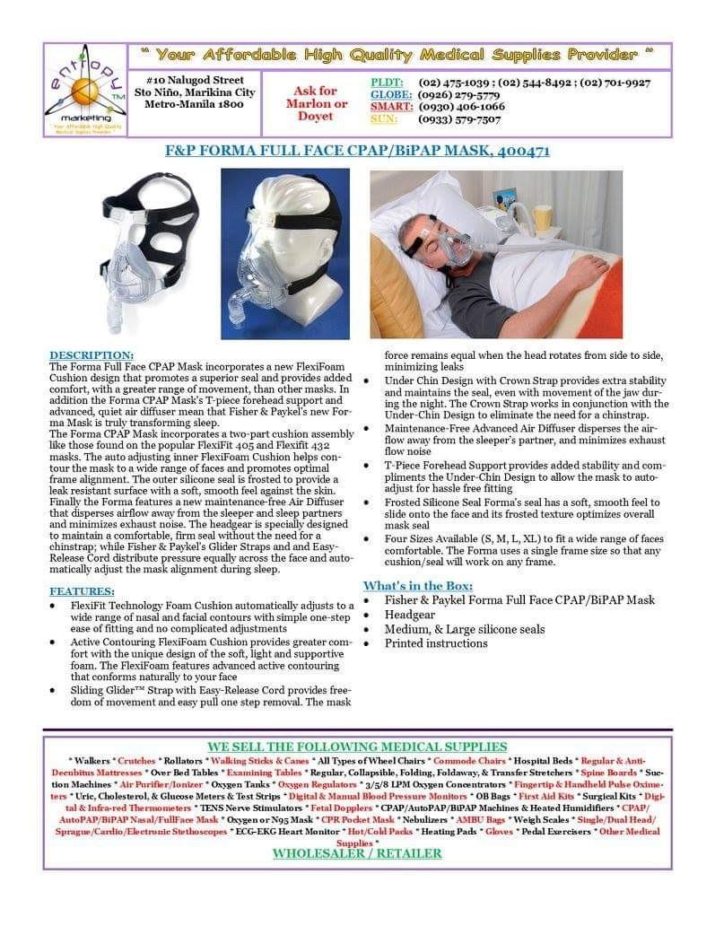 Fisher and Pykel Forma Full Face CPAP Bipap ApaP mask, Beauty ...
