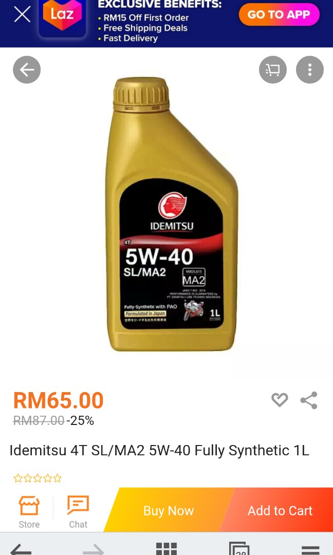 Idemitsu 1 Liter Engine Oil Fully Synthetic 5W-40 SL/MA2, Motorbikes on Carousell