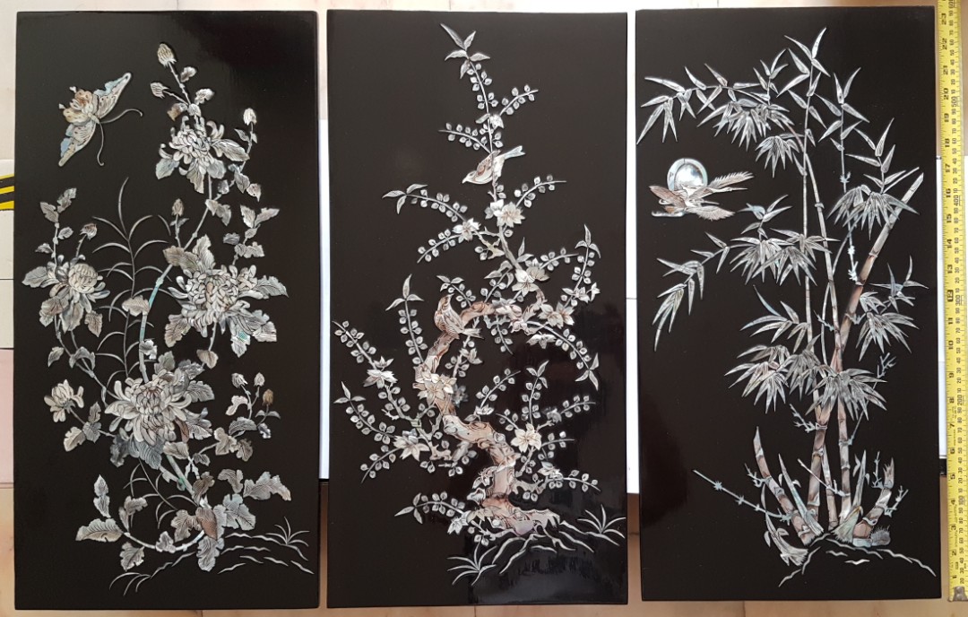 Wall Mount Artwork Chinese Painting Theme using Clam Shells on Wood ...