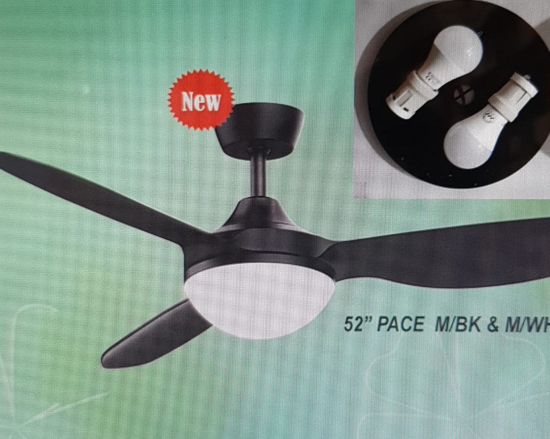 Ceiling Fan, PACE 52" DC FAN E27 Bulb, Furniture & Home Living ...