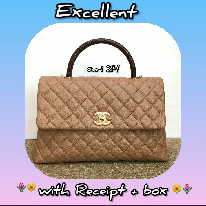 CHANEL Coco Handle LARGE Caramel Lizard Ghw, Fesyen Wanita, Tas ...