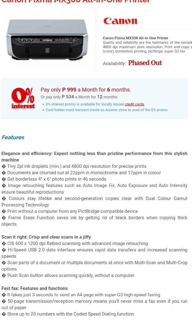Canon Pixma MX308, Computers & Tech, Printers, Scanners & Copiers on ...