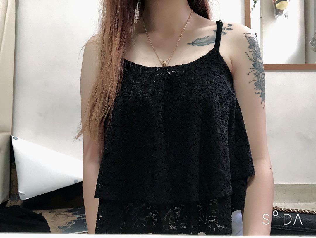 Spaghetti lace top, Women's Fashion, Tops, Sleeveless on Carousell