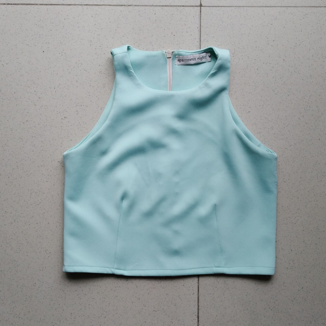 Classic pastel blue crop top, Women's Fashion, Tops, Sleeveless on ...