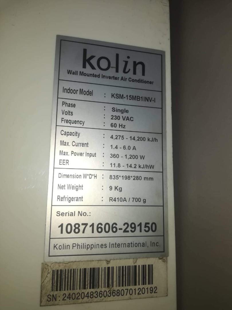 Kolin Split Type Aircon 1.5hp, TV & Home Appliances, Air Conditioning ...