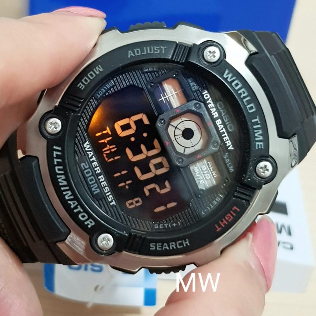 Authentic Casio AE-2000W-1B Digital World Time Man's Sports Alarm Watch ...