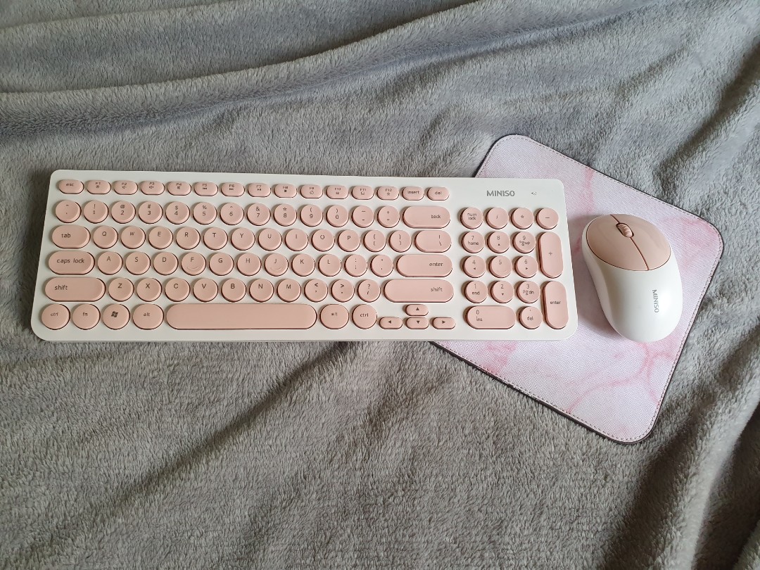 Pink Miniso Fashion Wireless Keyboard & Mouse Set WITH FREE PINK MARBLE ...
