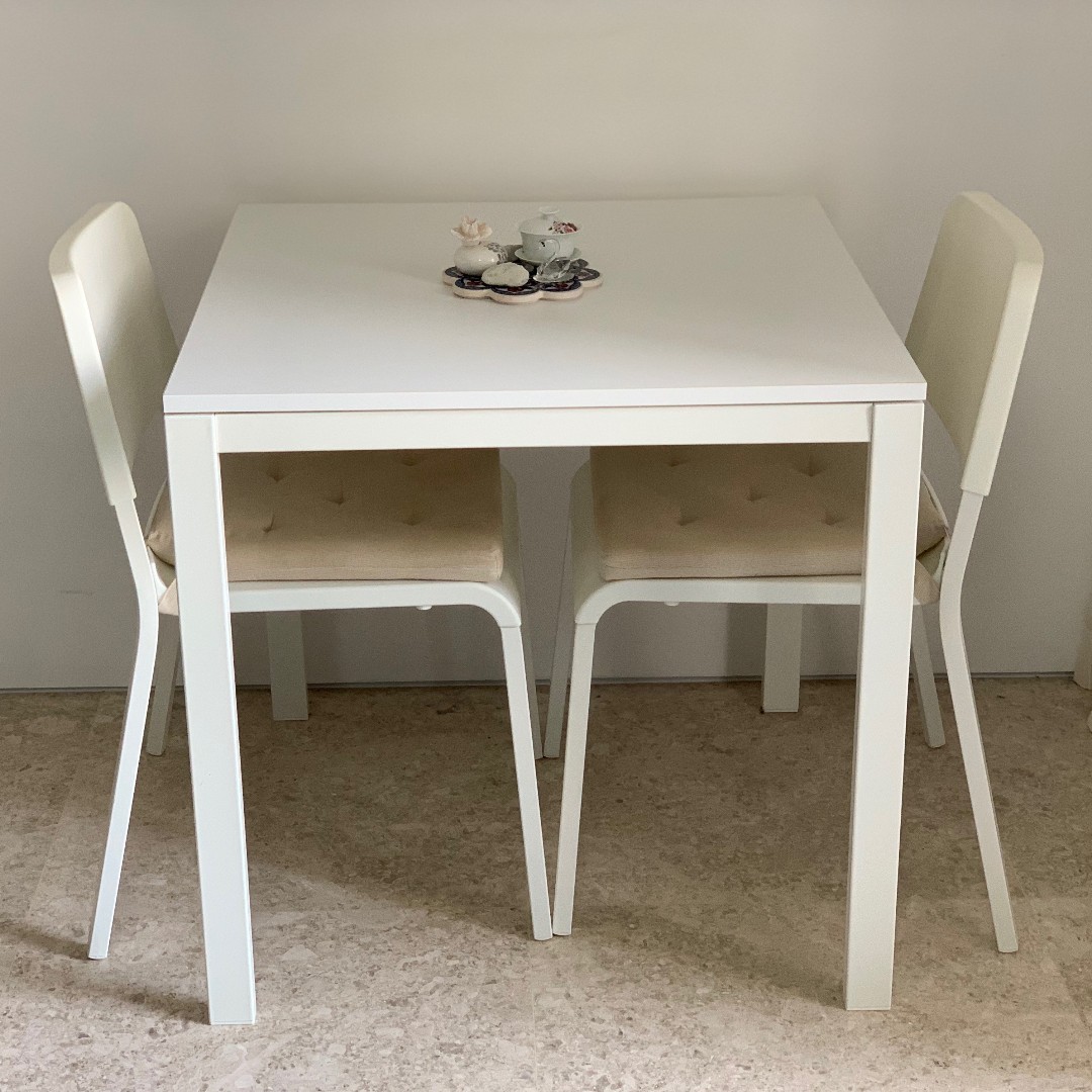 Ikea Table white with chairs, Furniture & Home Living, Furniture ...