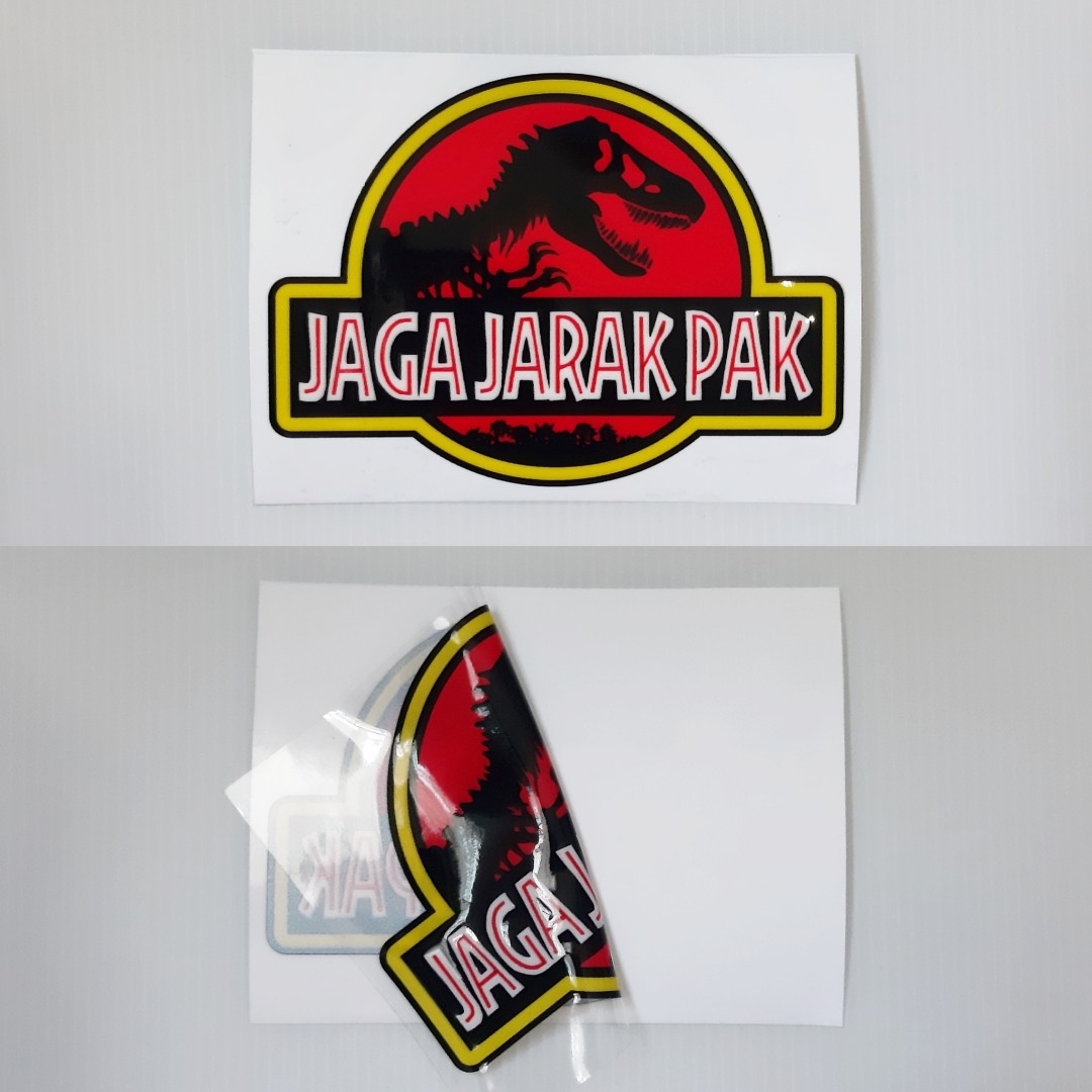 JAGA JARAK PAK (Jurassic Park parody) static cling decal, Hobbies ...