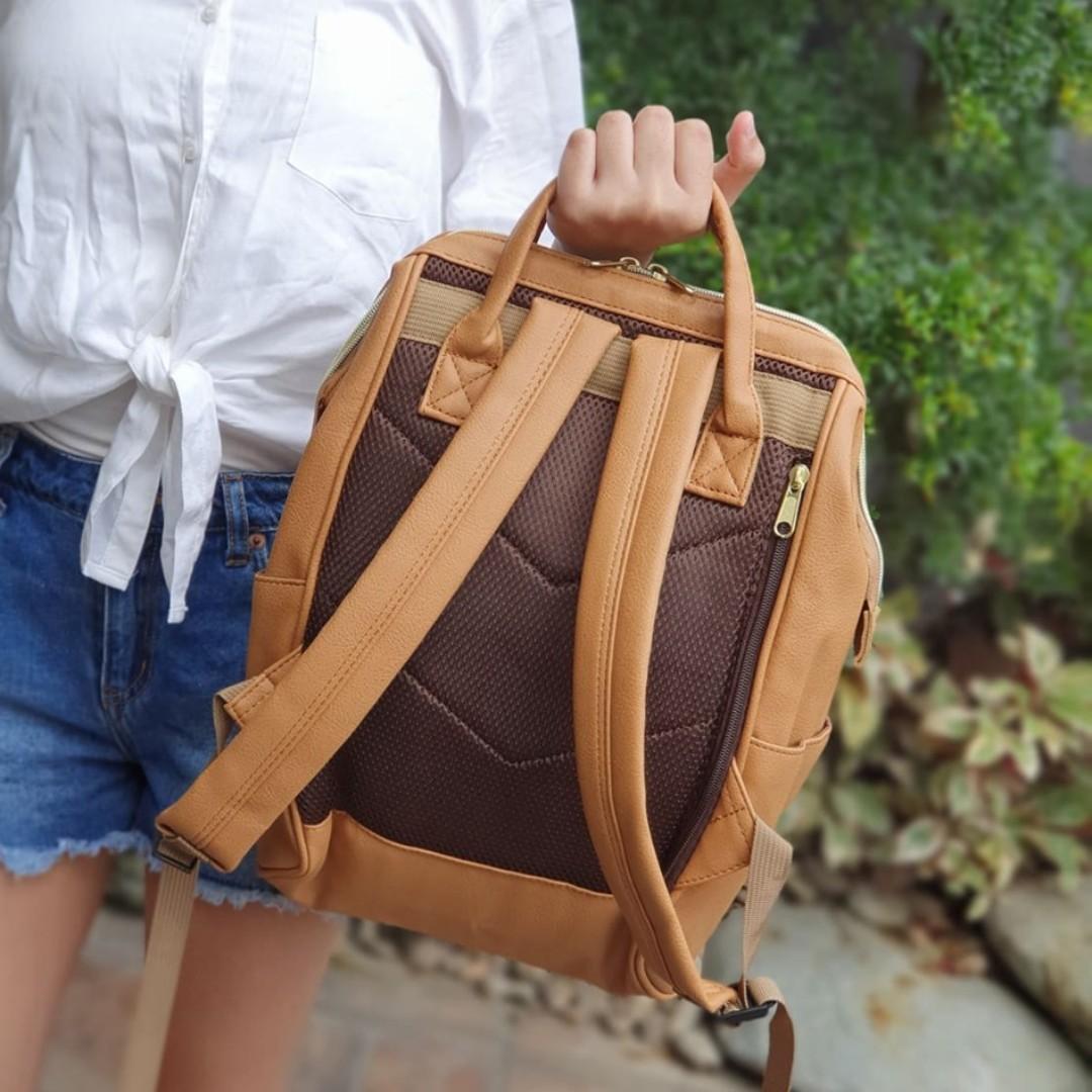Anello PU Mini Leather Backpack Rucksack - Tan, Women's Fashion, Bags ...