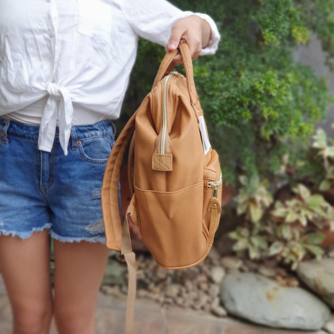 Anello PU Mini Leather Backpack Rucksack - Tan, Women's Fashion, Bags ...