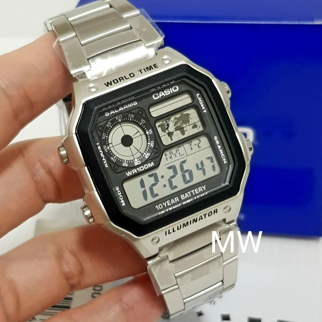 CASIO Chronograph AE-1200WHD-1A Digital Stainless Steel Men's Watch ...