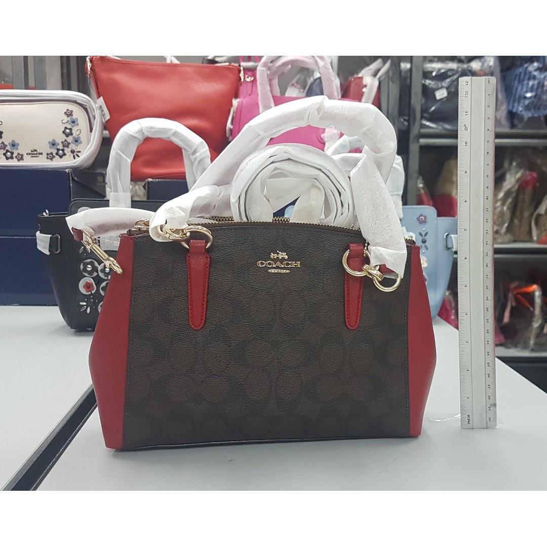 Coach F36718 Mini Christie Brown True Red Carryall Bag, Women's Fashion ...