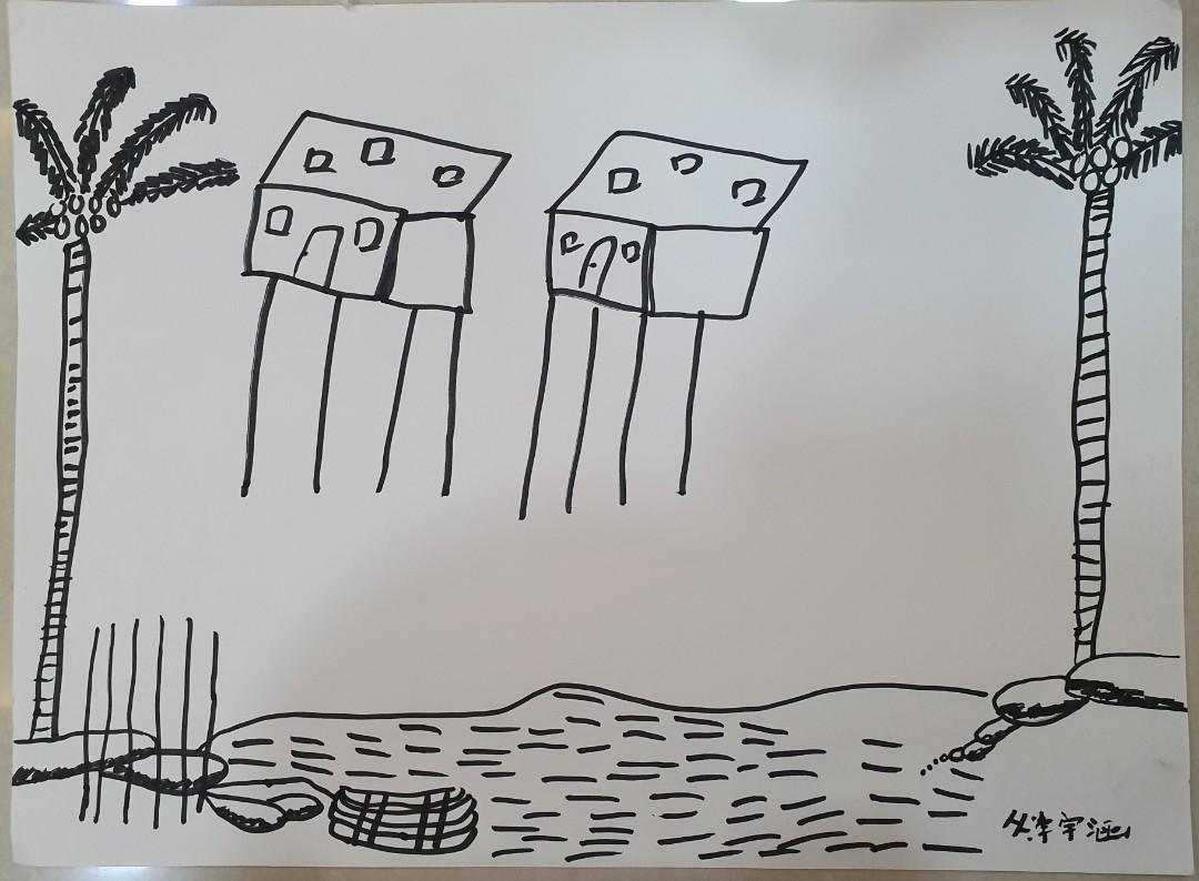 Kampong sketch by renowned artiste Lucas Lee, Hobbies & Toys ...