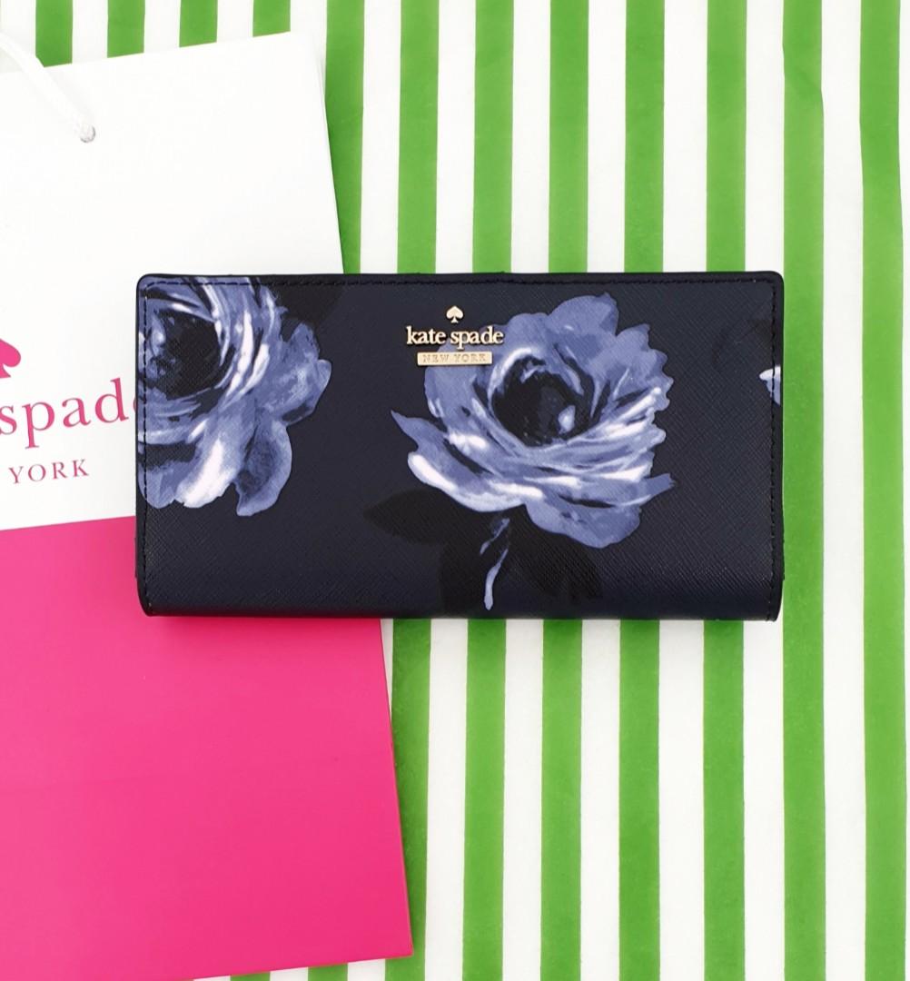 Kate Spade Cameron Street Night Rose Stacy Bifold Wallet Floral Flower ...