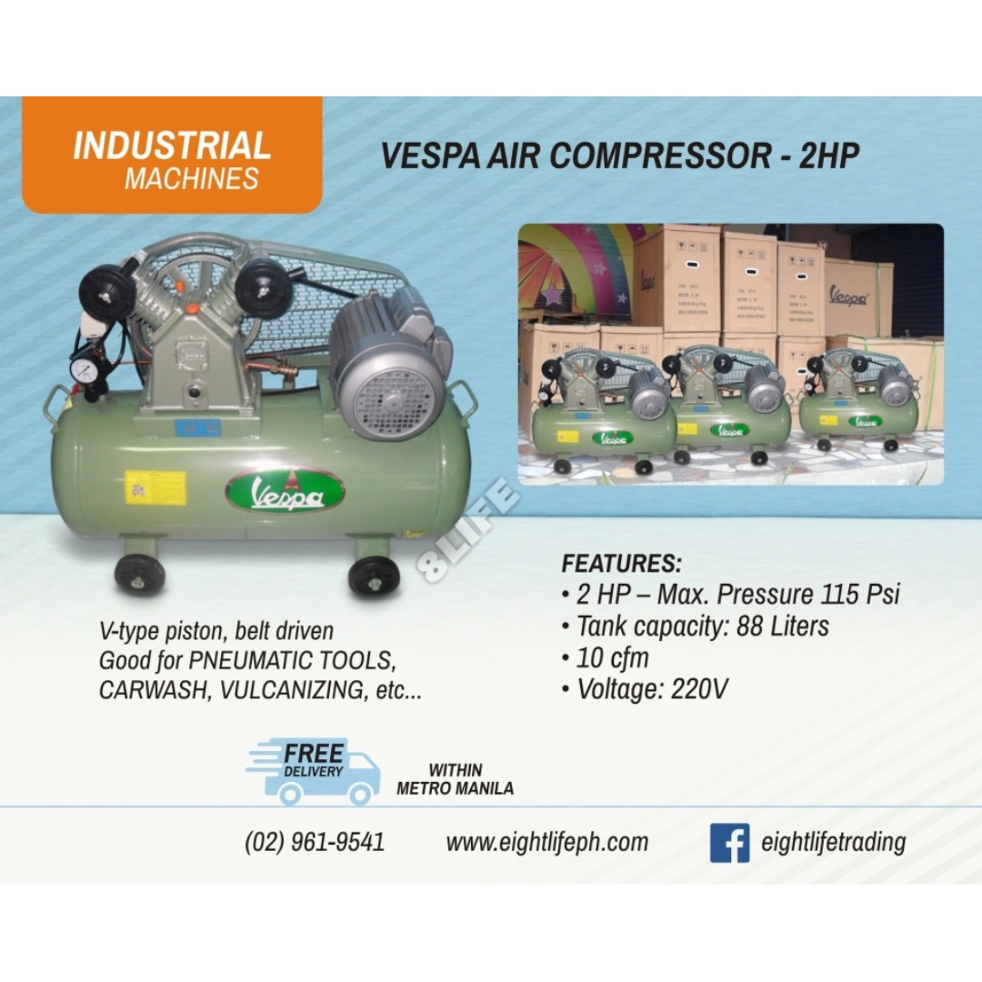 Original Vespa Air Compressor Vtype piston belt driven brand new 2HP ...