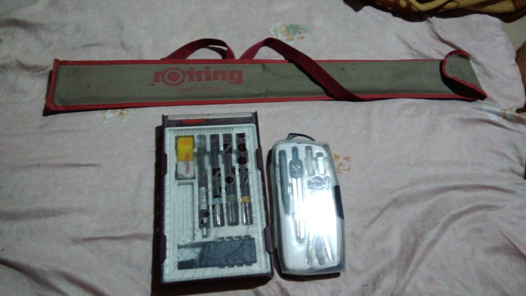 Rotring techpens set, compass, T square, Hobbies & Toys, Stationary ...