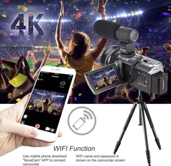 Ansteker 4K Ultra HD WIFI Video Camcorder, IR Night Vision, Microphone ...