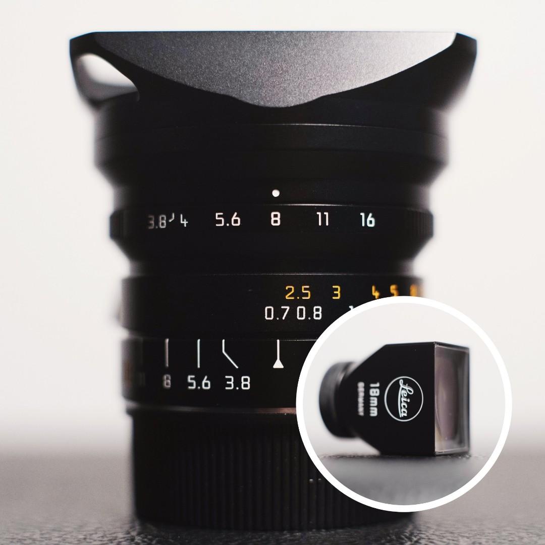 Leica 18mm + RARE Brass Viewfinder (6 bit coded Super Elmar SEM s.e.m ...