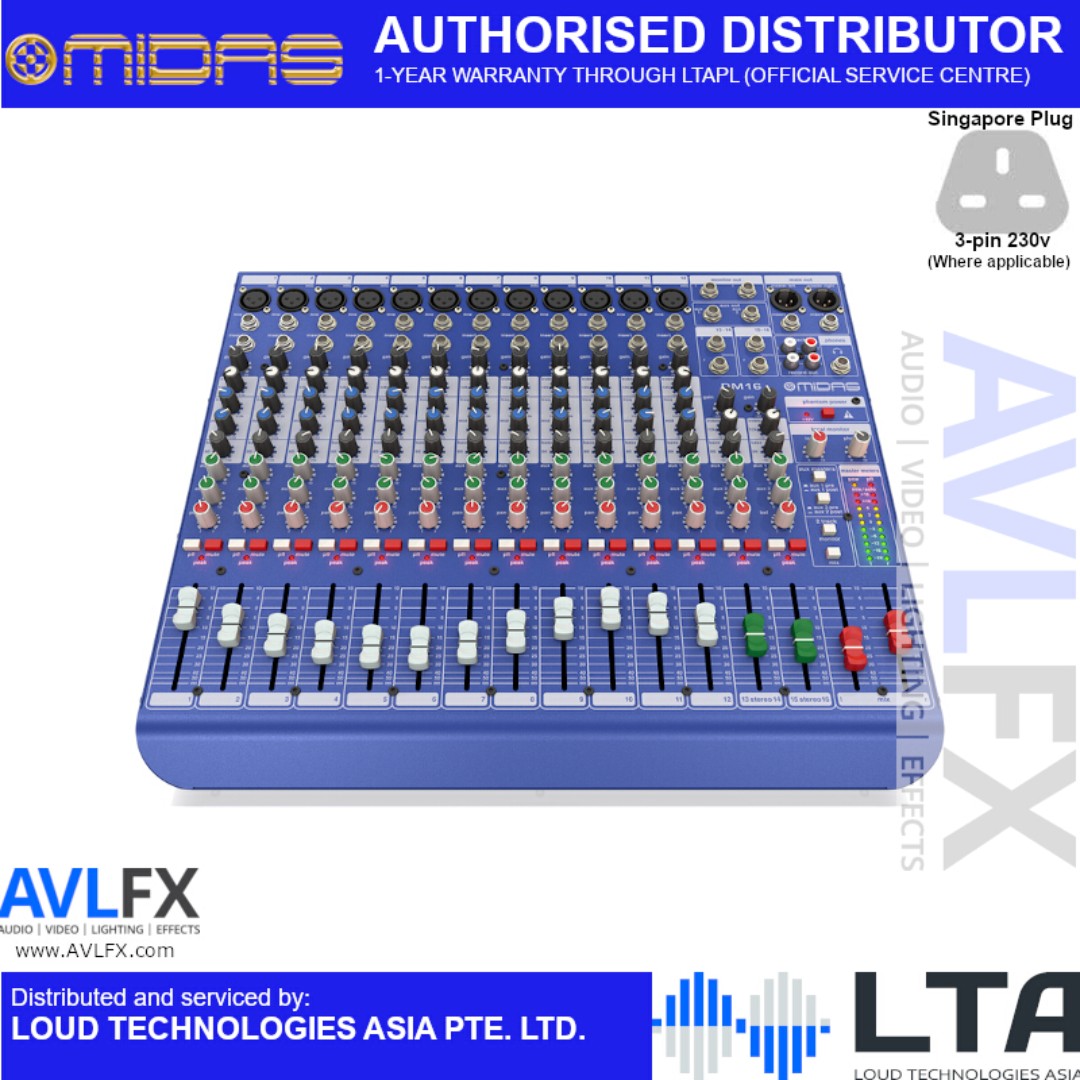 Midas DM16 16-Input Analog Live and Studio Mixer with Microphone ...