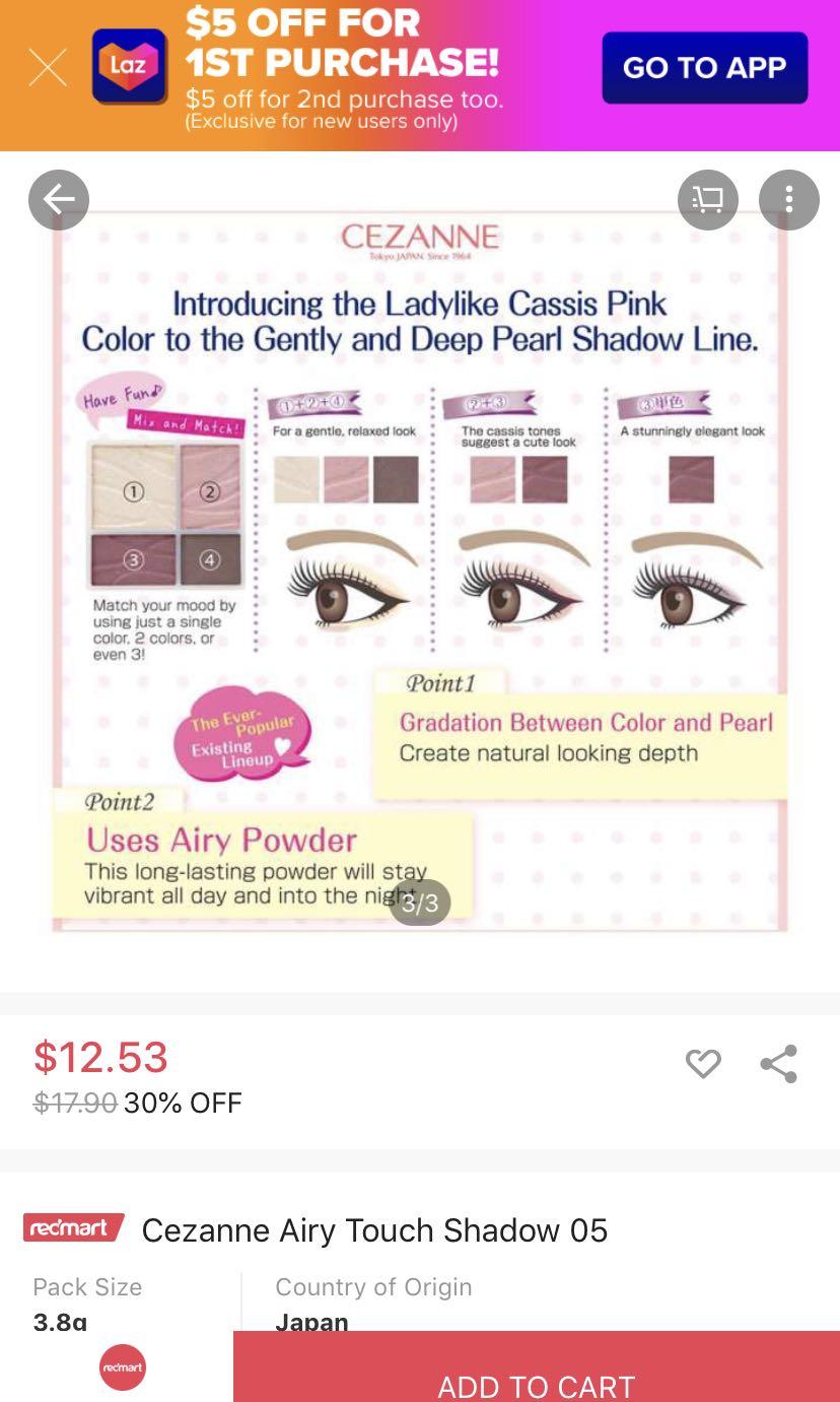 Cezanne Airy Touch Shadow 05, Beauty & Personal Care, Face, Makeup on ...