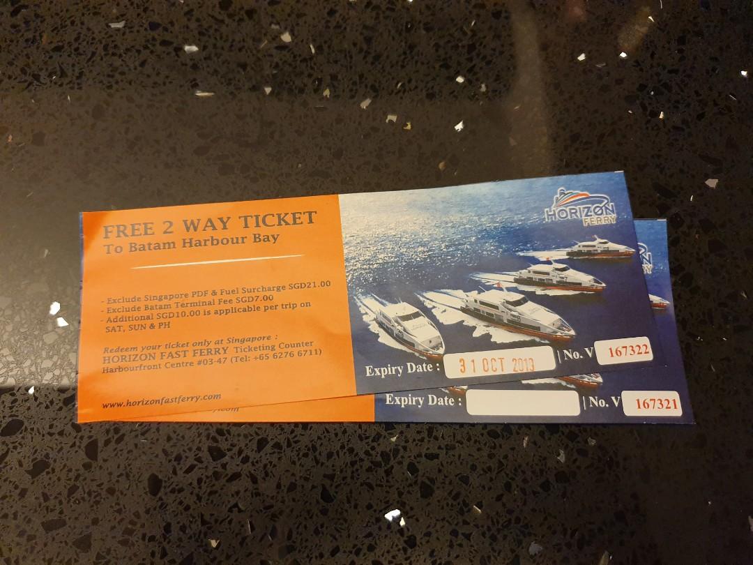 2 Way Ticket to Batam Harbour Bay. Comes in pairs and single ticket ...