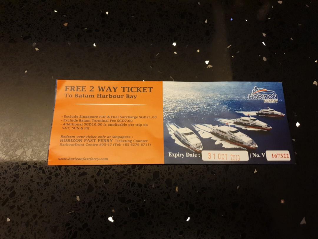 2 Way Ticket to Batam Harbour Bay. Comes in pairs and single ticket ...