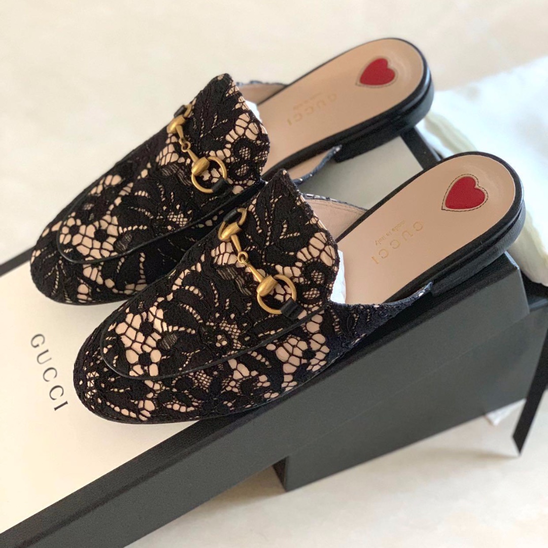 Gucci Black Lace Slip On (Sliders), Women's Fashion, Footwear ...