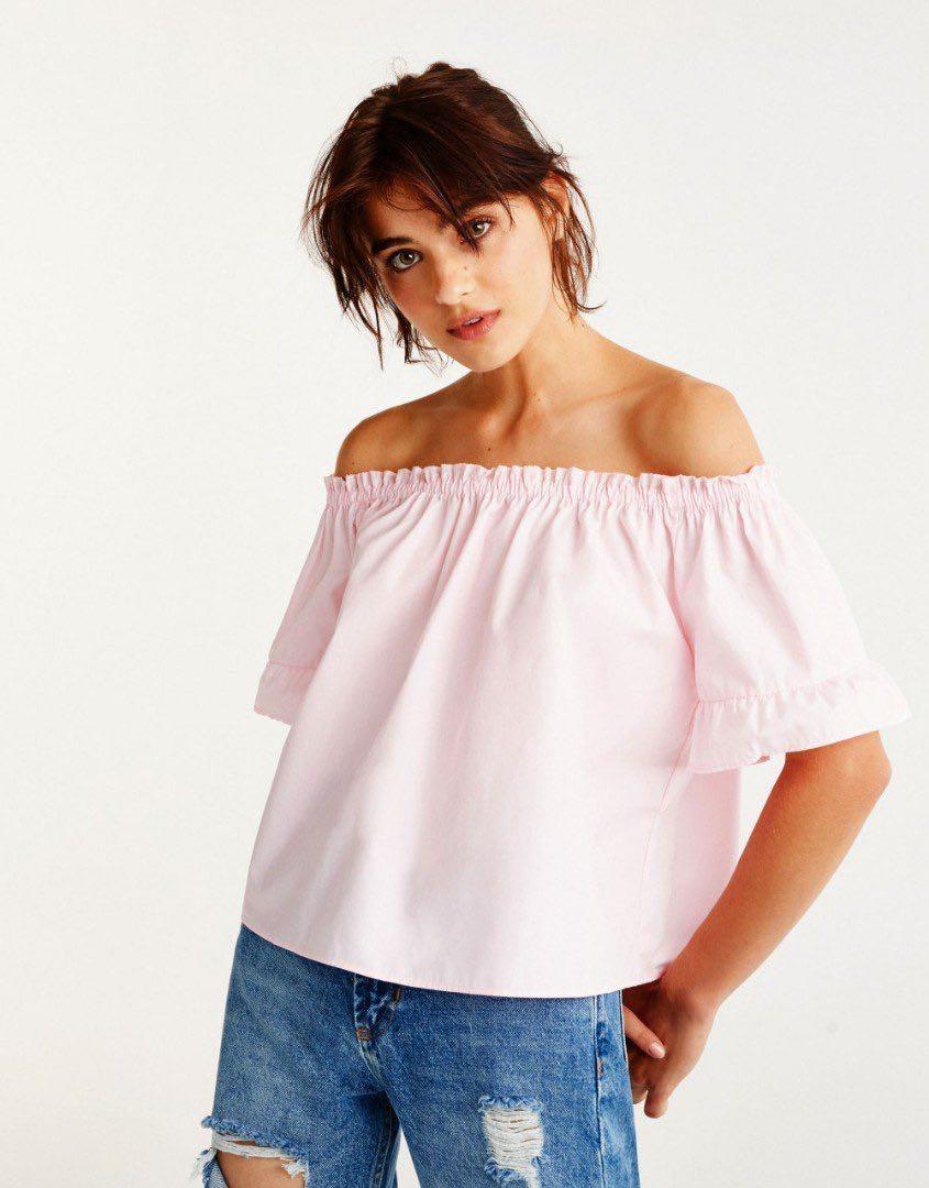 Pink Off Shoulder Top, Women's Fashion, Tops, Sleeveless on Carousell