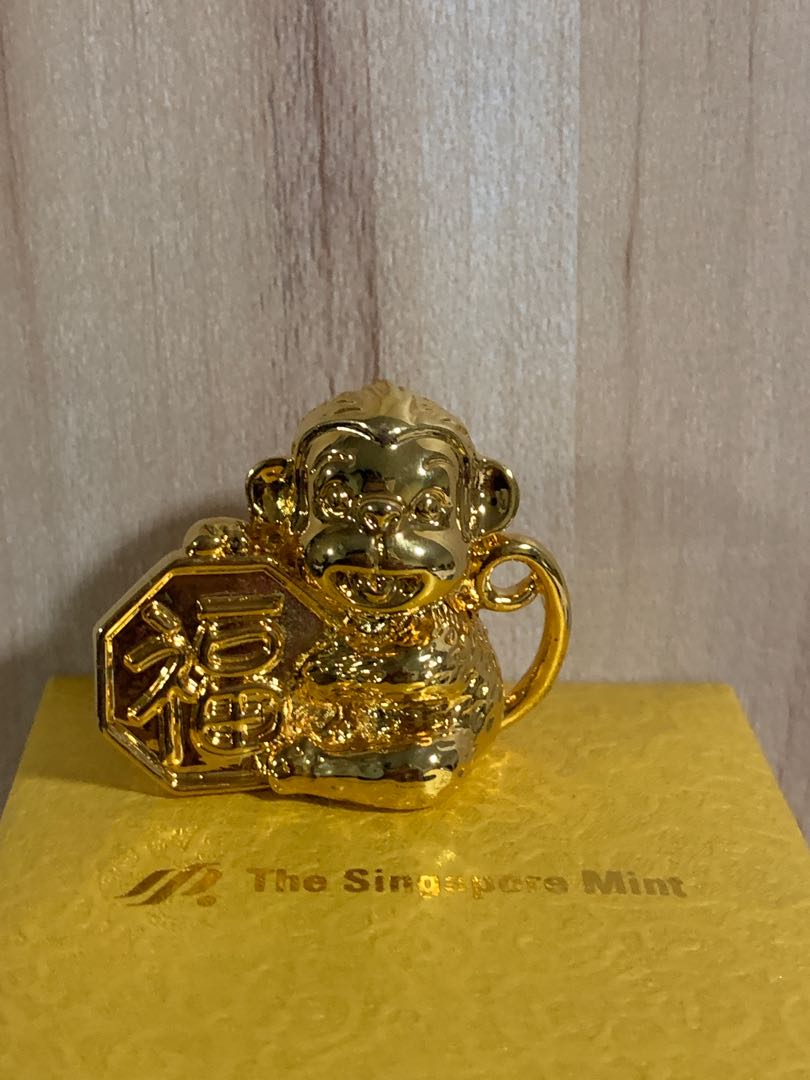 Singapore Mint Gold plated Fortune Monkey, Women's Fashion, Jewelry ...