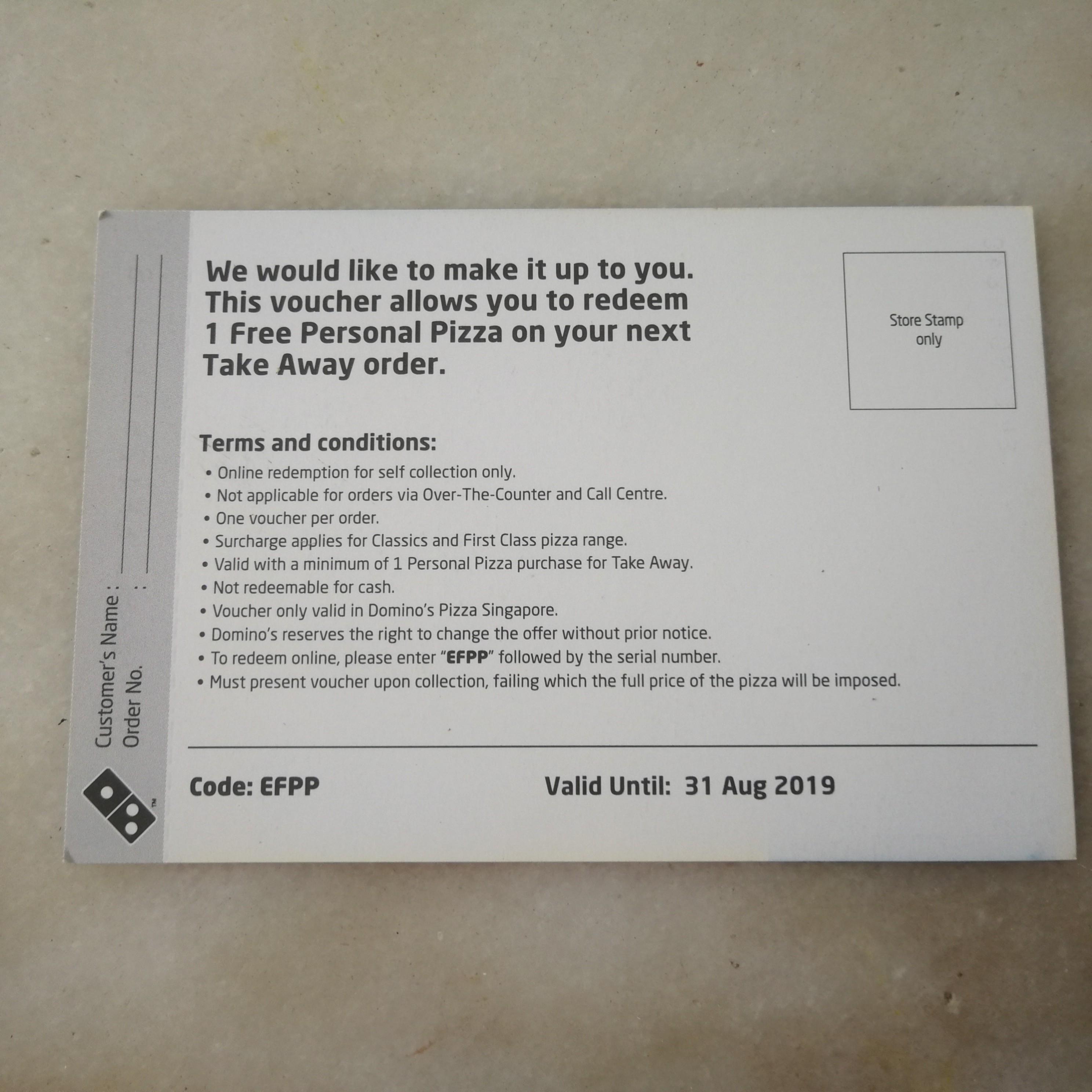 Domino's Pizza Late Voucher, Tickets & Vouchers, Vouchers on Carousell