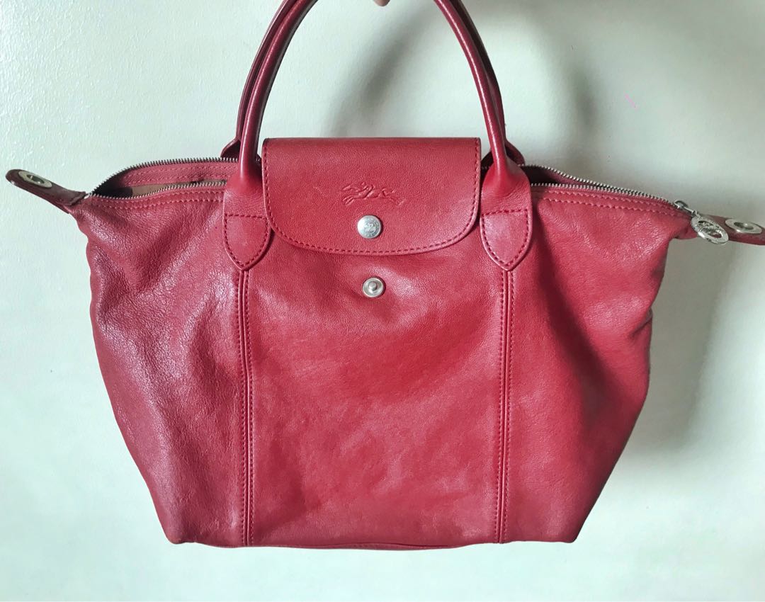 Longchamp Le Pliage Cuir Red, Luxury, Bags & Wallets on Carousell