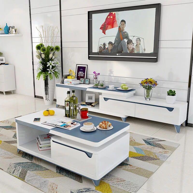 Modern white and blue TV table and coffee table., Furniture & Home ...