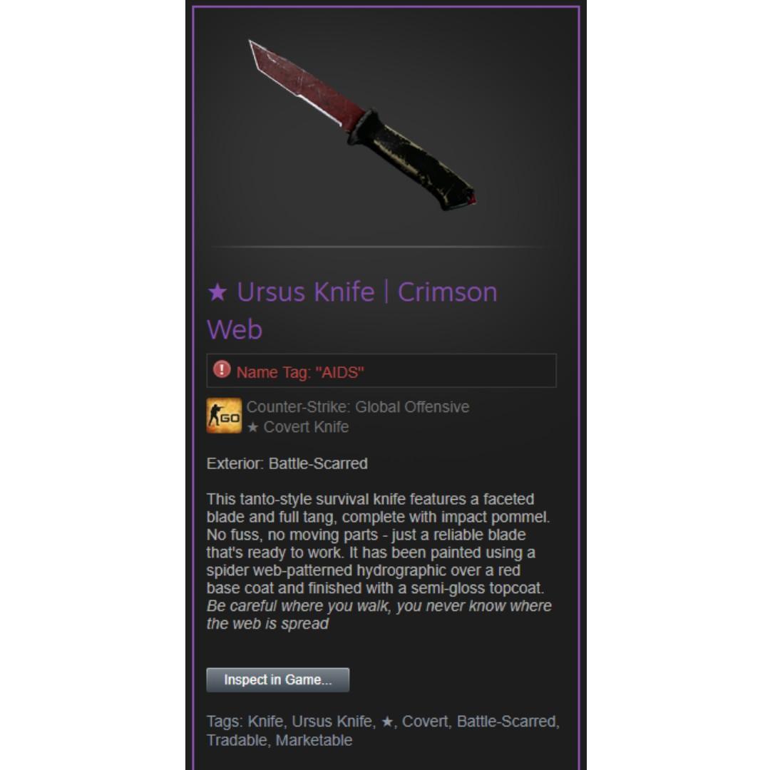 Ursus Knife Crimson Web CSGO CS GO, Video Gaming, Gaming Accessories ...