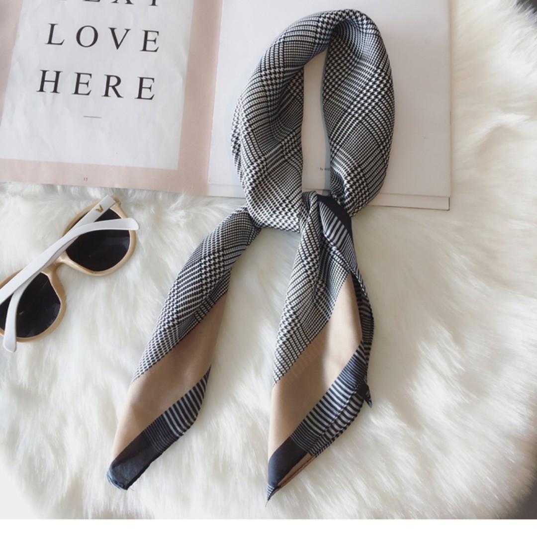 Checkered Silky Printed Scarf With Beige Ends | Hair Scarf | Neck Scarf ...