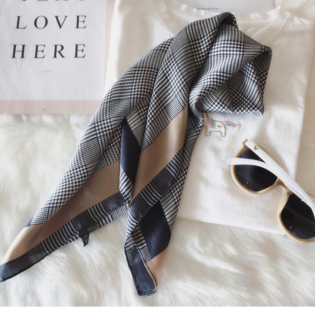 Checkered Silky Printed Scarf With Beige Ends | Hair Scarf | Neck Scarf ...