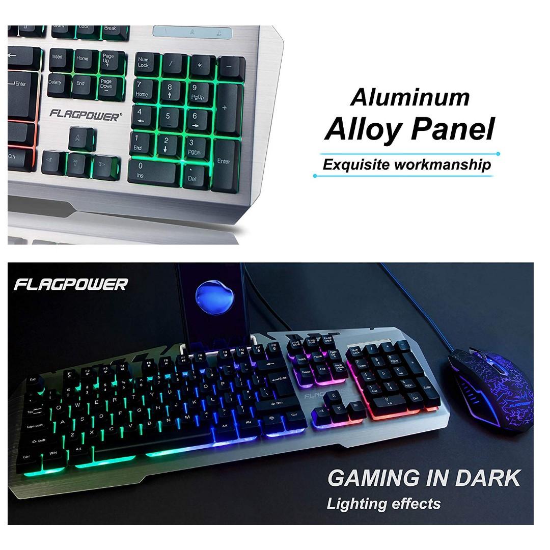 FLAGPOWER Aluminium Alloy Gaming Keyboard & Mouse with RGB Back Lit ...