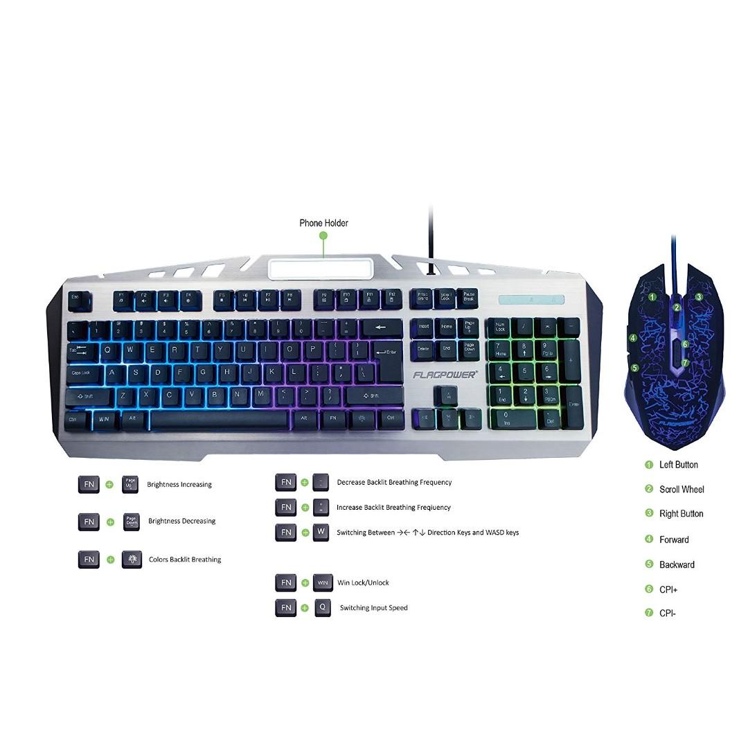 FLAGPOWER Aluminium Alloy Gaming Keyboard & Mouse with RGB Back Lit ...