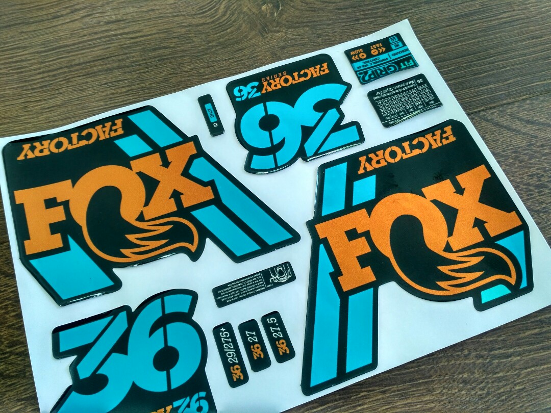 Fox 36 Grip2 Turquoise Orange Chrome fork Decals, Sports Equipment ...