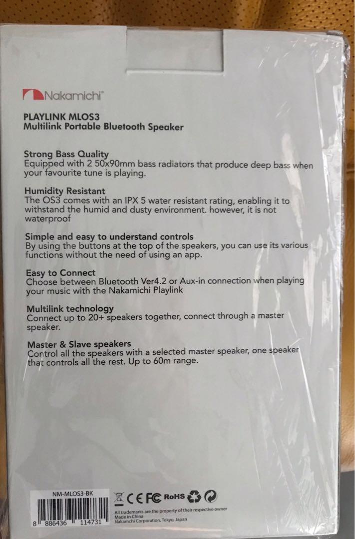 Nakamichi PlayLink MLOS3 multilink portable BT Speaker, Audio ...