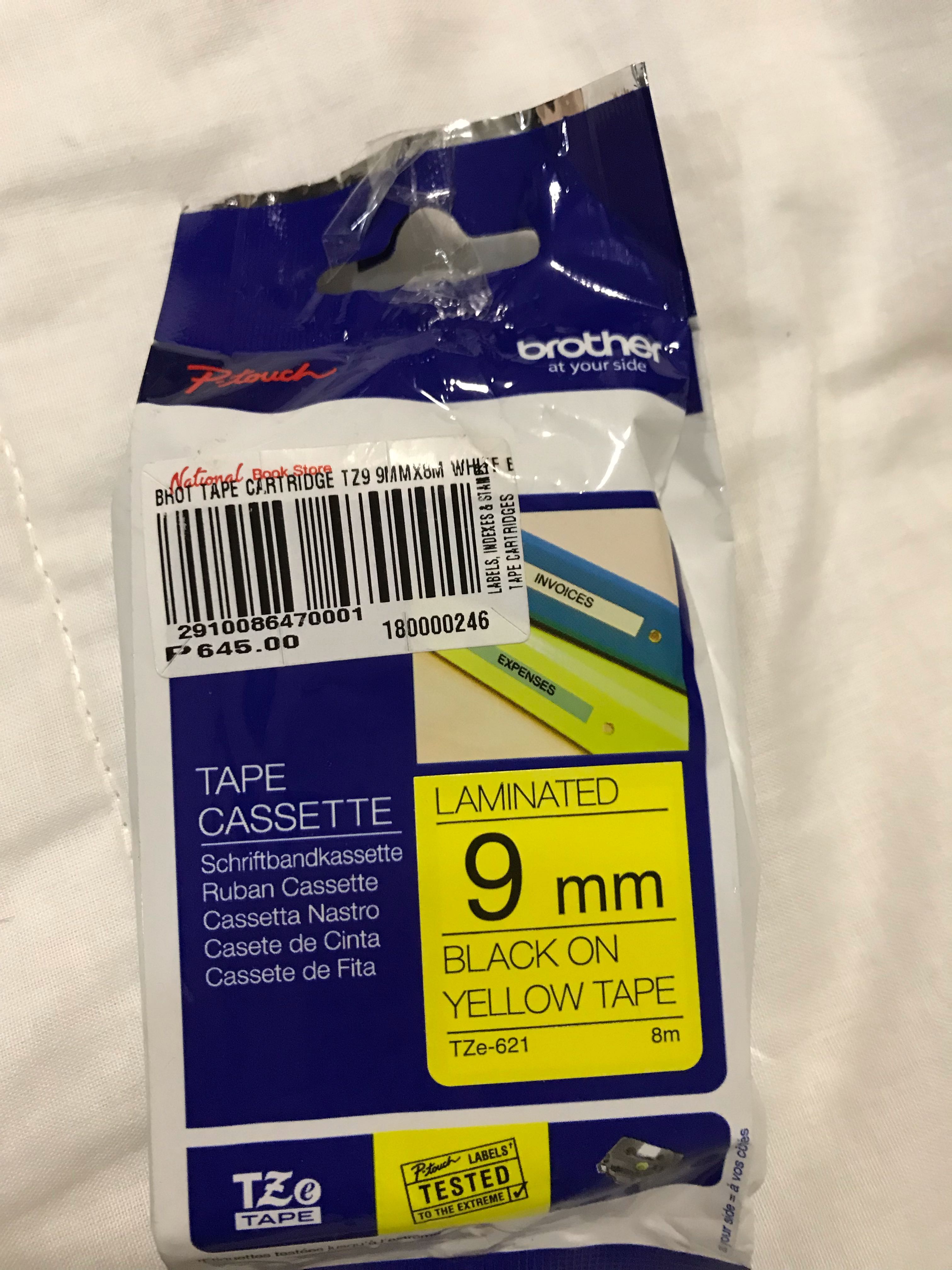 Brother Laminated Label tape cassette 9mm yellow, Hobbies & Toys ...