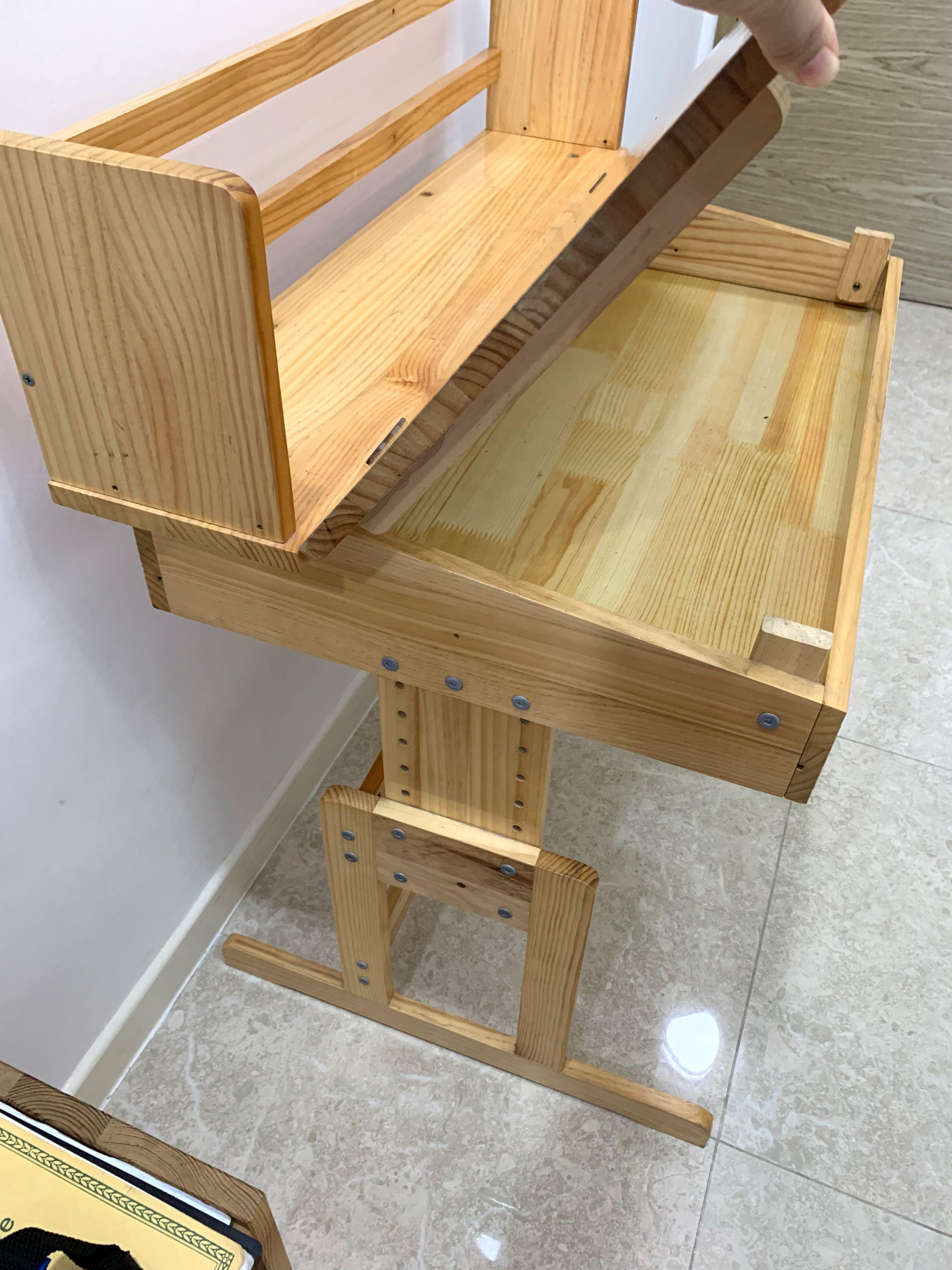 Height adjustable full wood study table, Furniture & Home Living ...